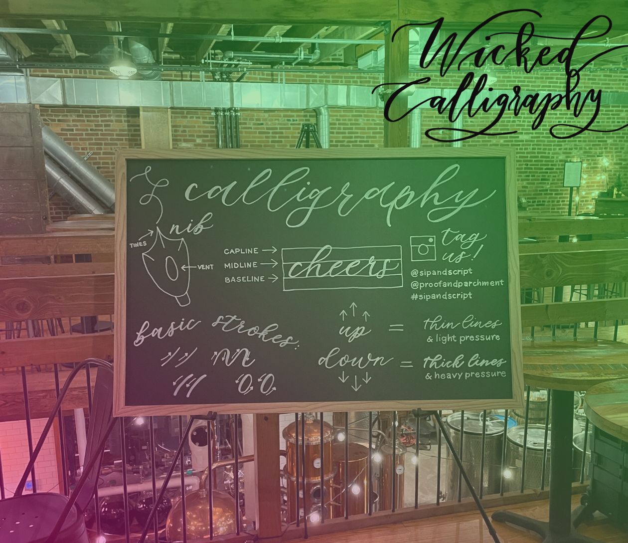 Wicked Modern Calligraphy for Beginners at Kingfly Spirits - Sip & Script